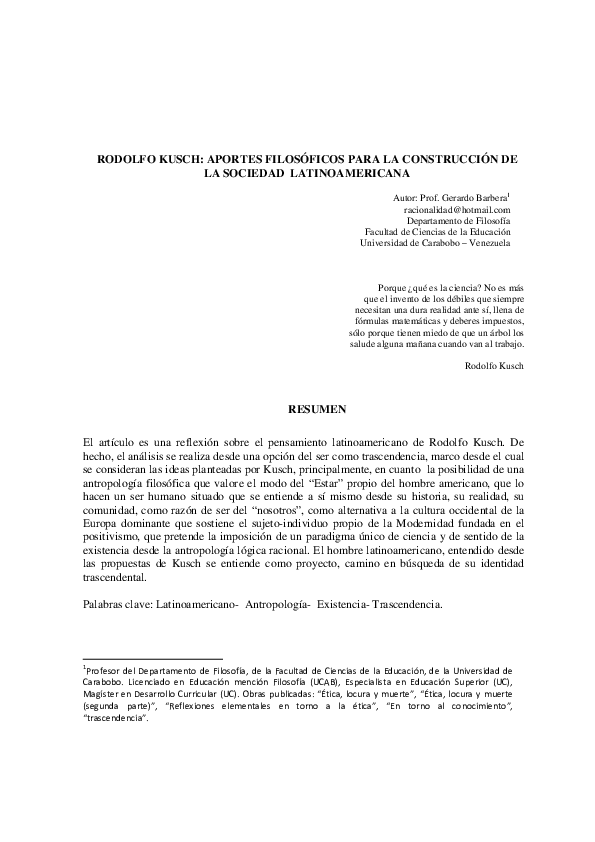 Rodolfo Kusch: Aportes Filosóficos Para La Construcción De La Sociedad ...