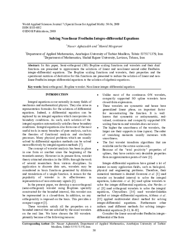 Pdf Solving Non Linear Fredholm Integro Differential Equations 1