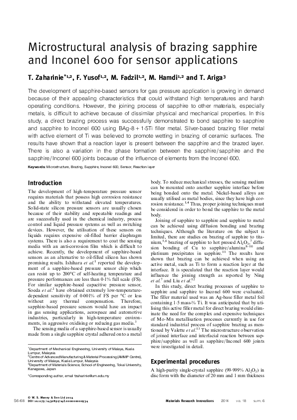 (PDF) Microstructural analysis of brazing sapphire and Inconel 600 for sensor applications