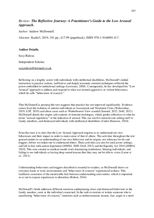 (PDF) The Reflective Journey: A practitioner’s guide to the low arousal ...