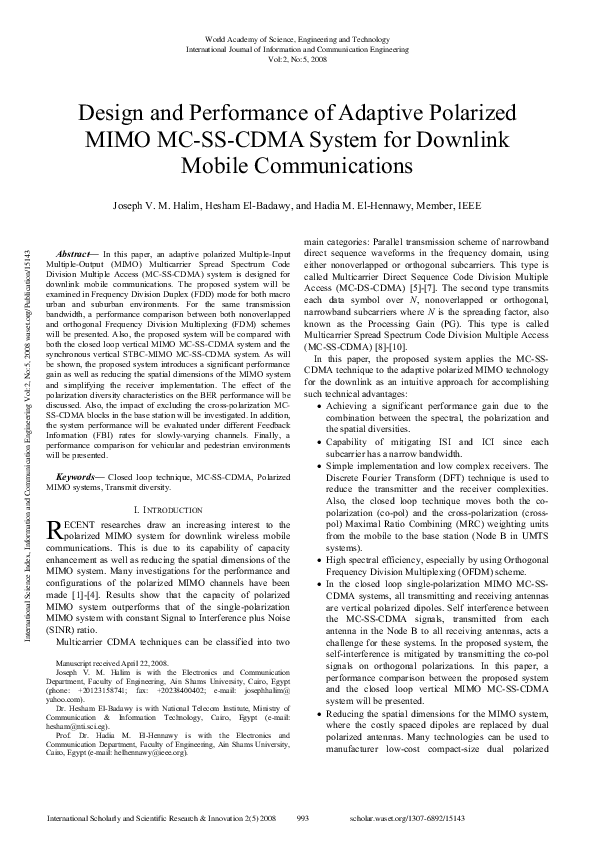 (PDF) Design And Performance Of Adaptive Polarized Mimo Mc-Ss-Cdma System For Downlink Mobile ...