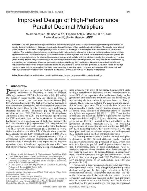 (PDF) Improved Design of High-Performance Parallel Decimal Multipliers