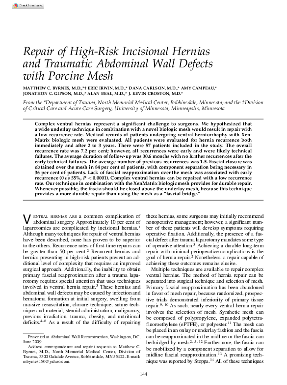 (PDF) Repair of High-Risk Incisional Hernias and Traumatic Abdominal ...