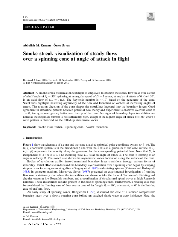 (PDF) Smoke streak visualization of steady flows over a spinning cone ...