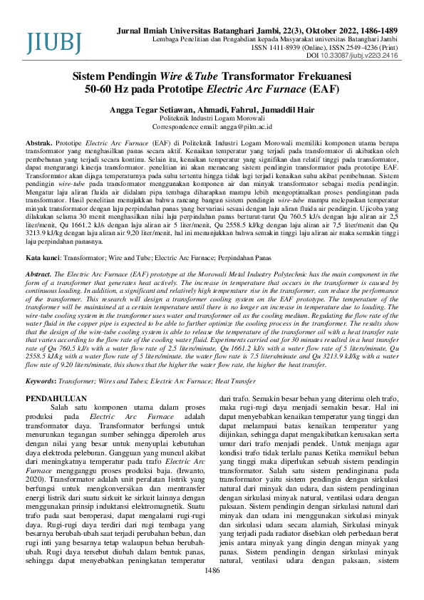(PDF) Sistem Pendingin Wire &Tube Transformator Frekuanesi 50-60 Hz ...