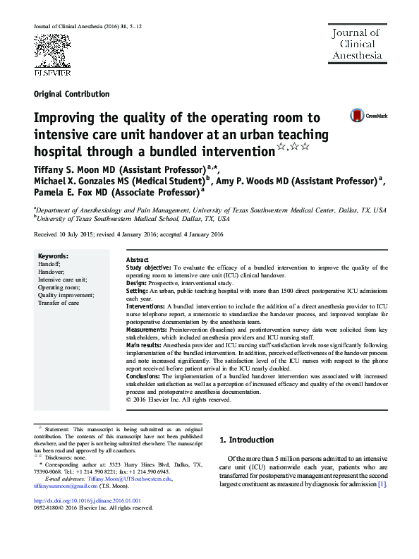 (PDF) Improving the quality of the operating room to intensive care ...