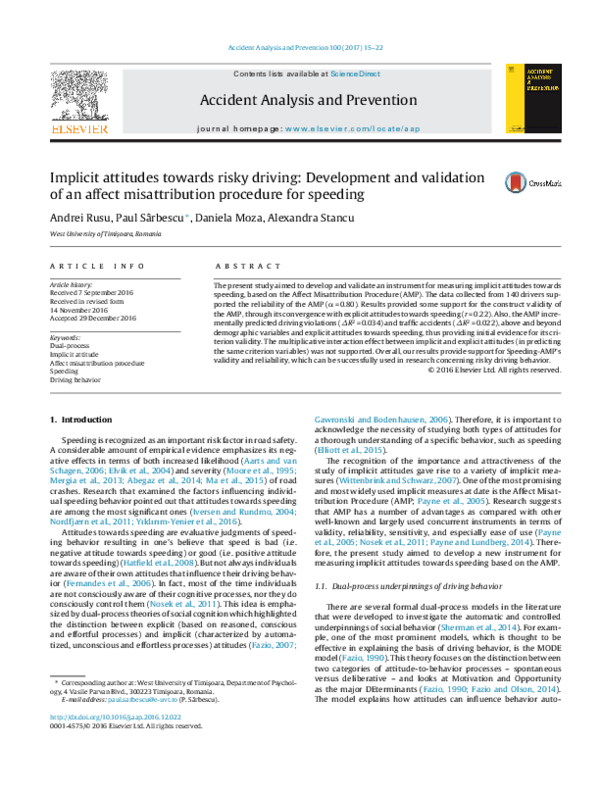 (PDF) Implicit attitudes towards risky driving: Development and ...