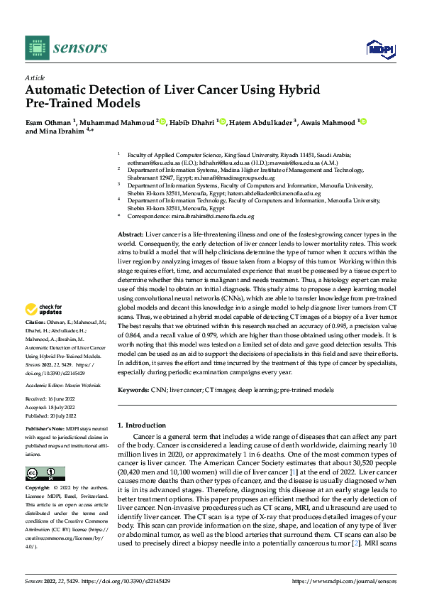 Pdf Automatic Detection Of Liver Cancer Using Hybrid Pre Trained Models