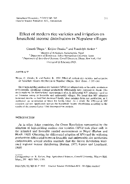 (PDF) Effect of modern rice varieties and irrigation on household ...