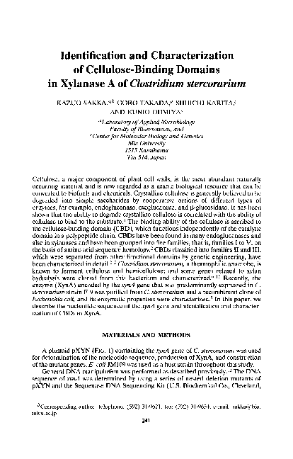 (PDF) Identification and Characterization of Cellulose-Binding Domains in Xylanase A of ...