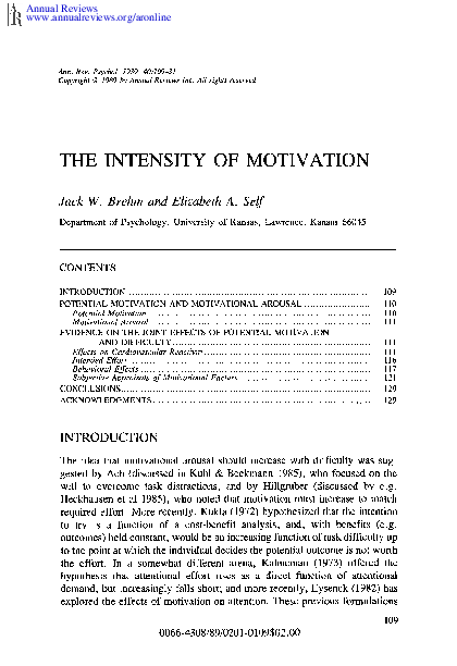 (PDF) The Intensity of Motivation