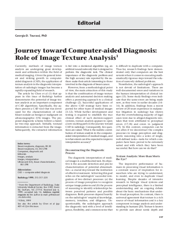 (PDF) Journey toward Computer-aided Diagnosis: Role of Image Texture Analysis