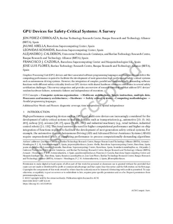 (PDF) GPU Devices for Safety-Critical Systems: A Survey