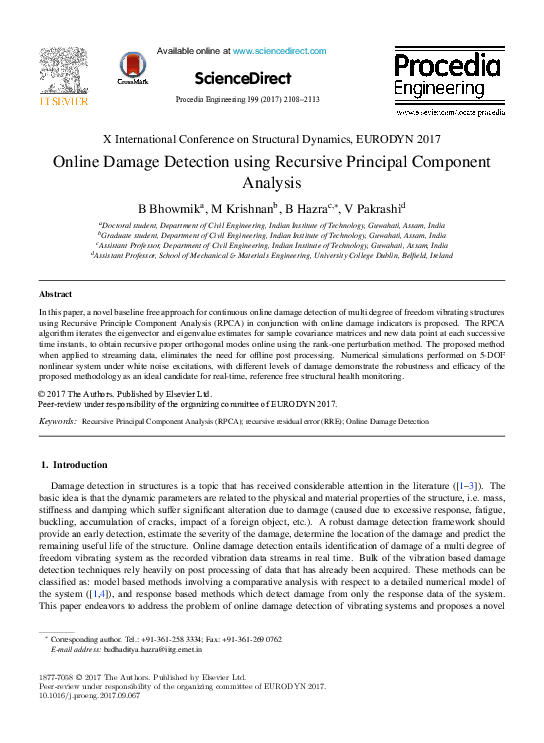 (PDF) Online Damage Detection using Recursive Principal Component Analysis