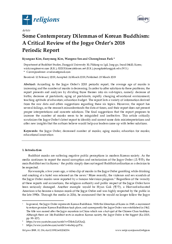 (PDF) Some Contemporary Dilemmas of Korean Buddhism: A Critical Review ...