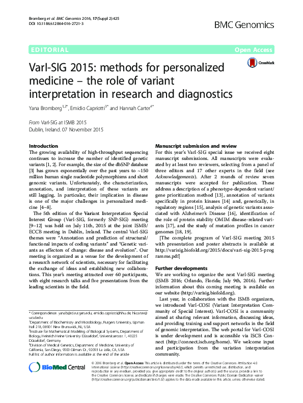 (PDF) VarI-SIG 2015: methods for personalized medicine – the role of variant interpretation in ...