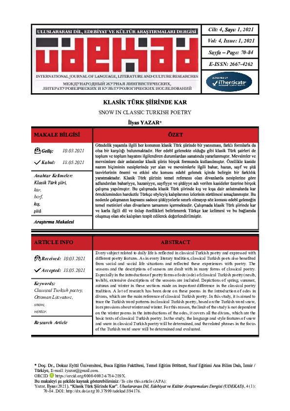 (PDF) Klasik Türk Şiirinde Kar / Snow in Classic Turkish Poetry