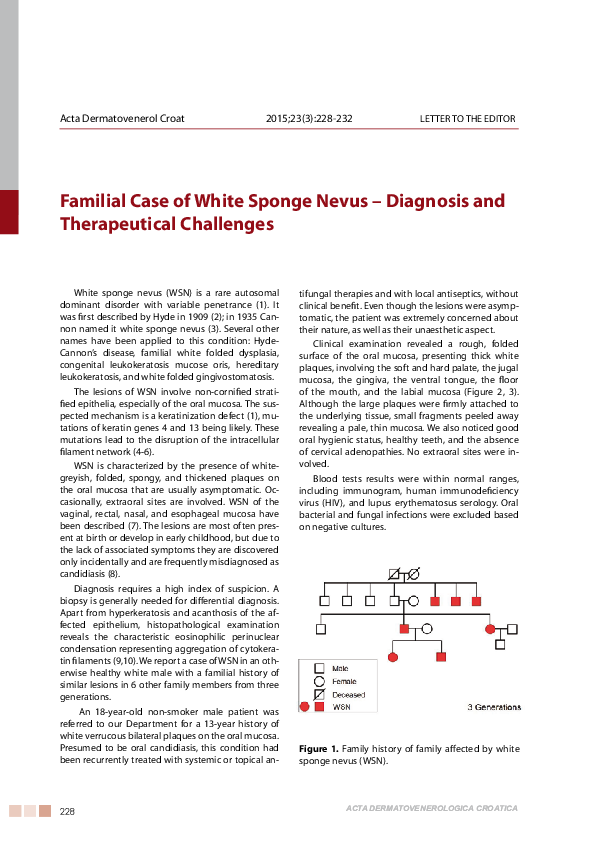 (PDF) Familial Case of White Sponge Nevus - Diagnosis and Therapeutical ...