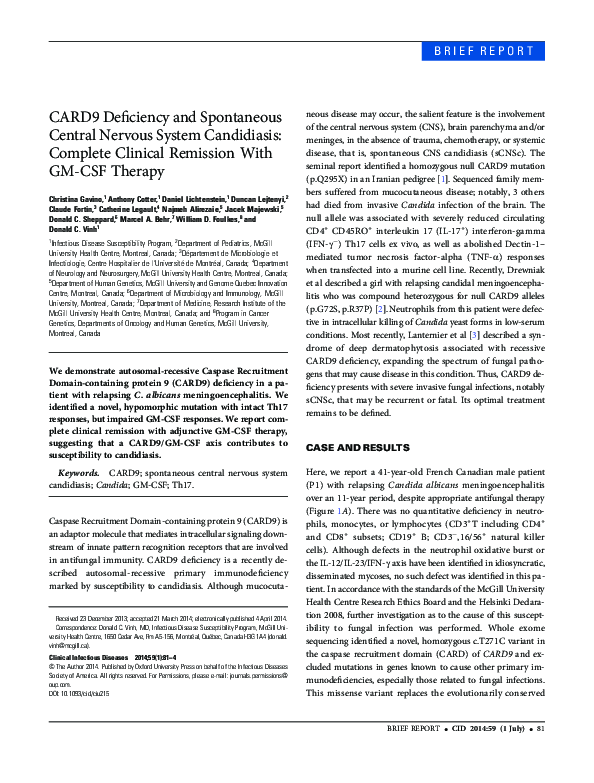 (PDF) CARD9 Deficiency and Spontaneous Central Nervous System ...