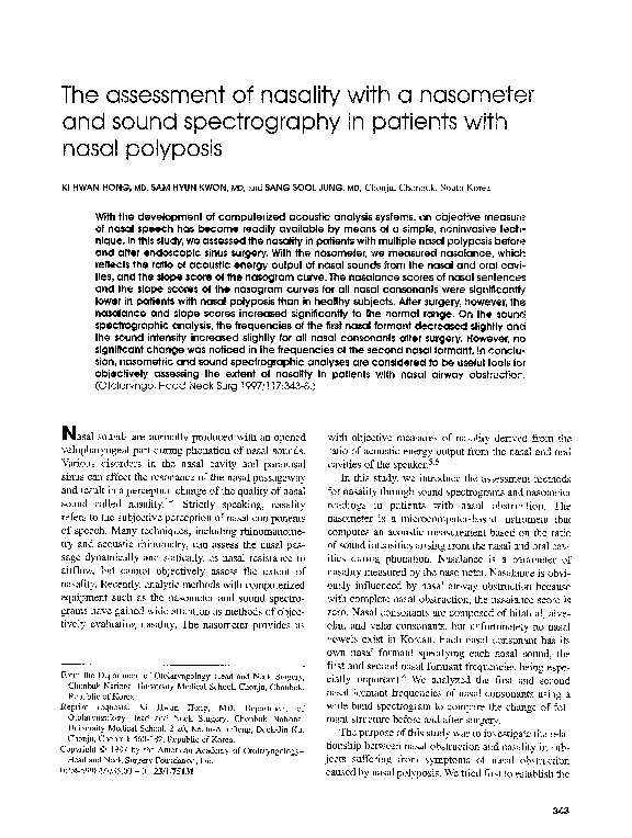 (PDF) The Assessment of Nasality with a Nasometer and Sound ...
