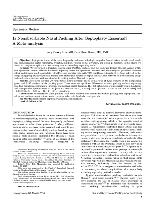 (PDF) Is nonabsorbable nasal packing after septoplasty essential? A ...