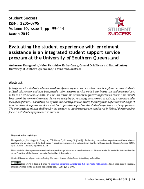 (PDF) Evaluating the student experience with enrolment assistance in an ...