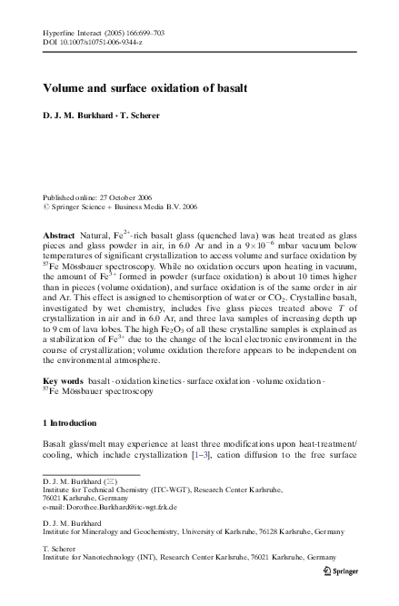 (PDF) Volume and surface oxidation of basalt