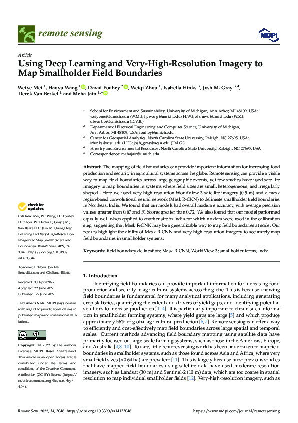 (PDF) Using Deep Learning and Very-High-Resolution Imagery to Map Smallholder Field Boundaries