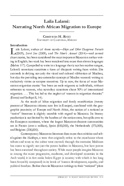 (PDF) Laila Lalami: Narrating North African Migration to Europe