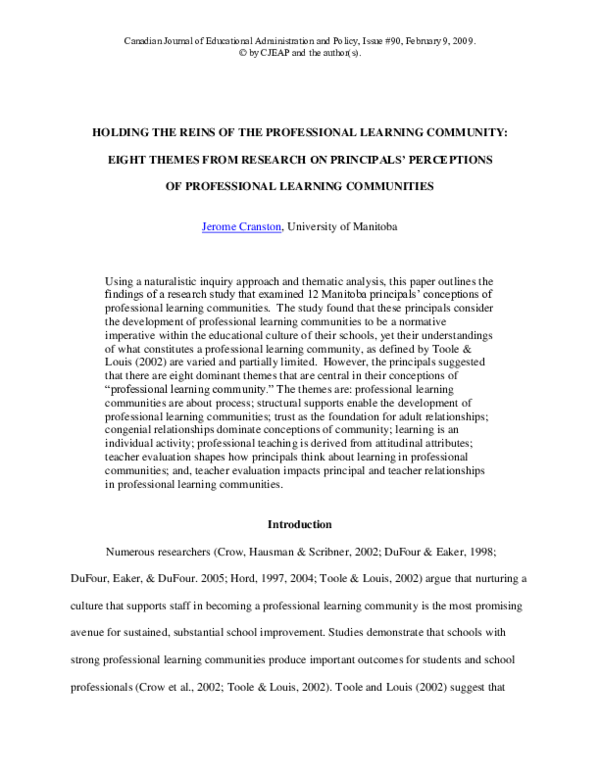 (PDF) Holding the reins of the professional learning community: Eight ...