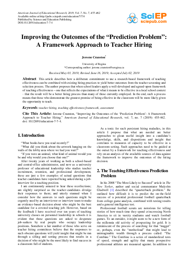 (PDF) Improving the Outcomes of the “Prediction Problem”: A Framework ...