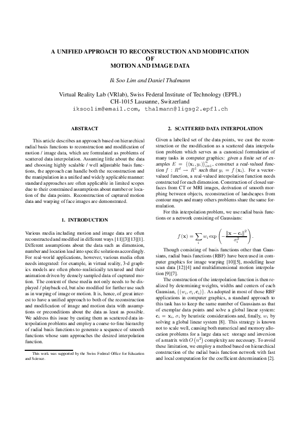 (PDF) Unified approach to reconstruction and modification of motion and image data | Ik Soo Lim ...