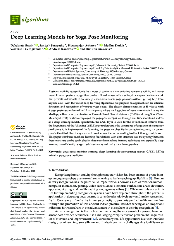 (PDF) Deep Learning Models for Yoga Pose Monitoring