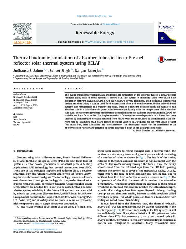 (PDF) Thermal hydraulic simulation of absorber tubes in linear Fresnel ...