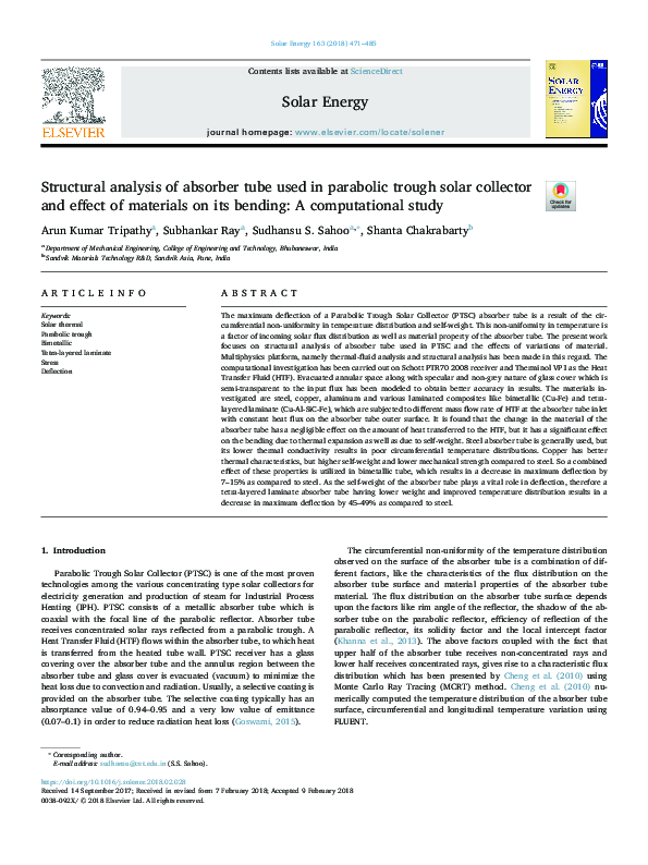 (PDF) Structural analysis of absorber tube used in parabolic trough ...