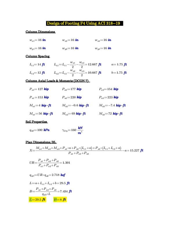 (PDF) Combined Footing Design using PTC MathCAD