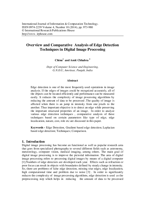 Pdf Overview And Comparative Analysis Of Edge Detection Techniques In Digital Image Processing 9344