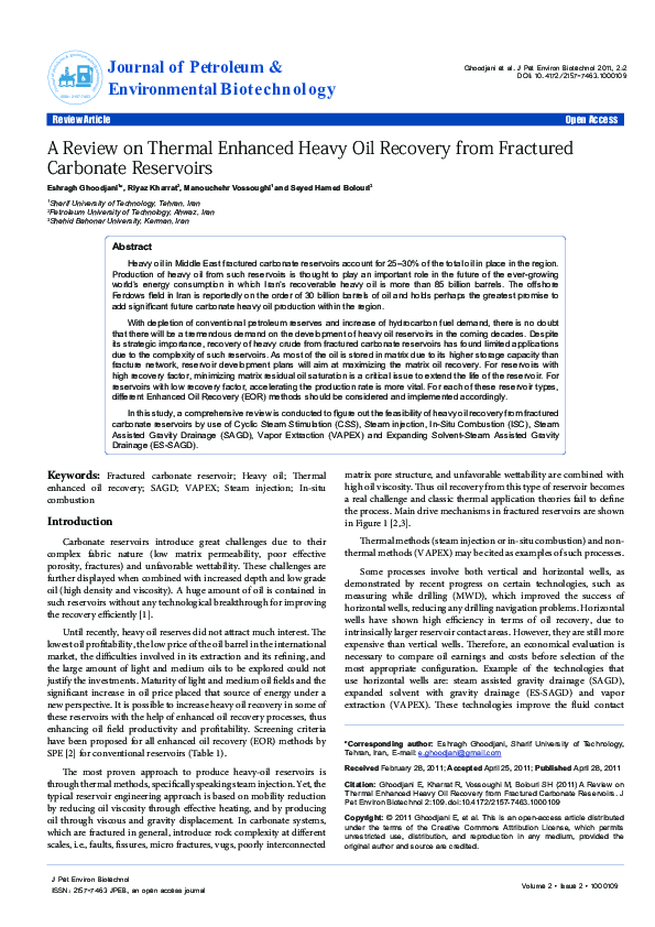 (PDF) A Review on Thermal Enhanced Heavy Oil Recovery from Fractured ...