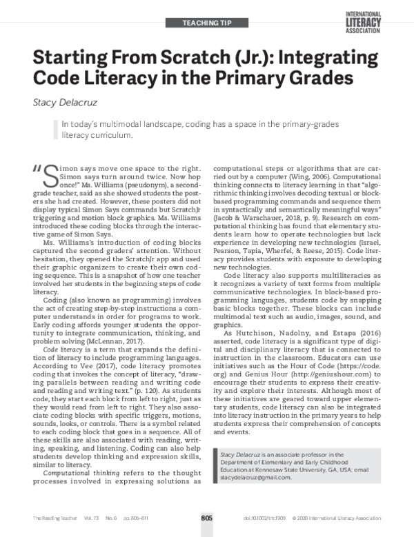 (PDF) Starting From Scratch (Jr.): Integrating Code Literacy in the ...