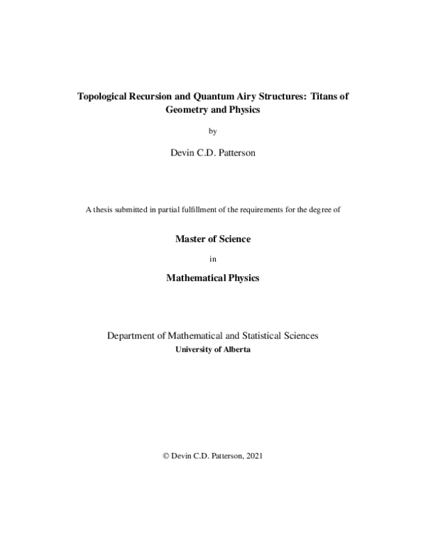 (PDF) Topological Recursion and Quantum Airy Structures: Titans of Geometry and Physics