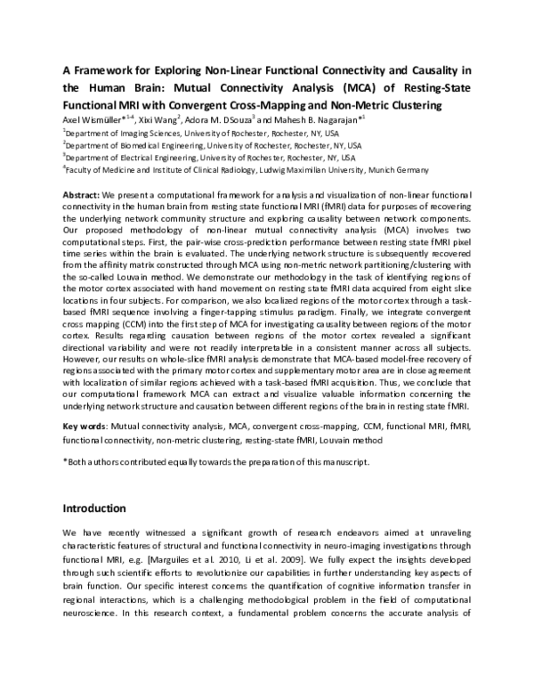 Pdf A Framework For Exploring Non Linear Functional Connectivity And Causality In The Human