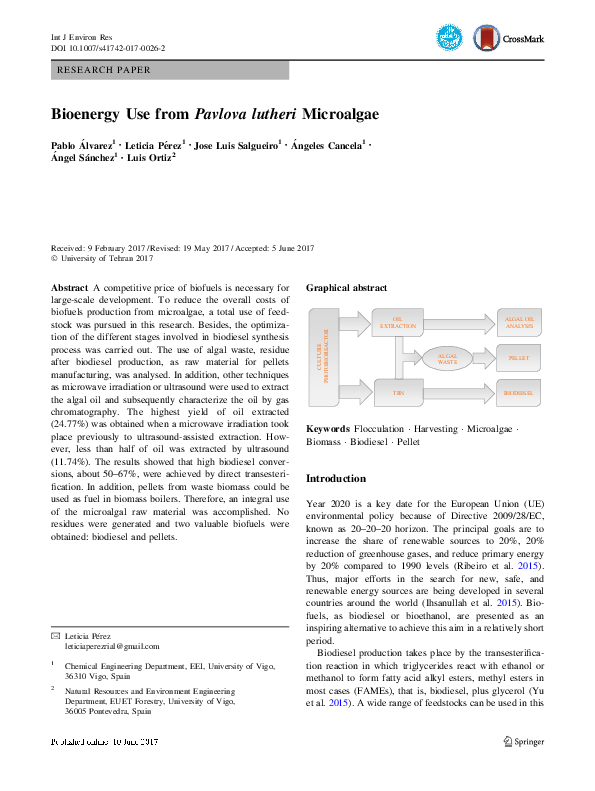 (PDF) Bioenergy Use from Pavlova lutheri Microalgae