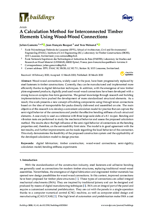 (PDF) A Calculation Method for Interconnected Timber Elements Using ...