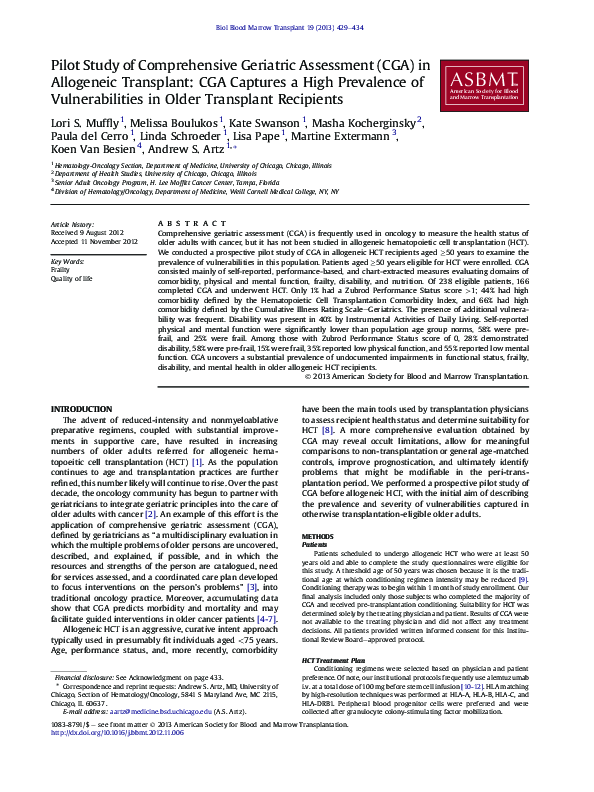 (PDF) Pilot Study of Comprehensive Geriatric Assessment (CGA) in ...