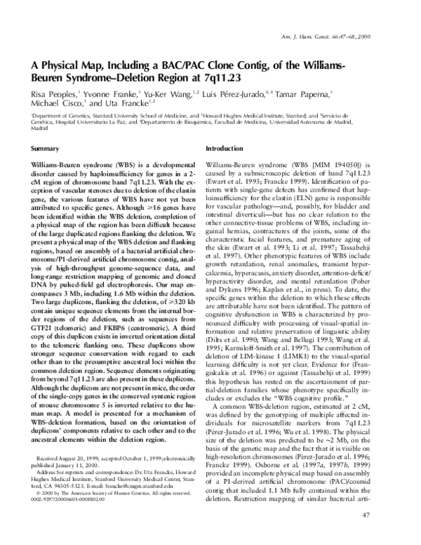 (PDF) A Physical Map, Including a BAC/PAC Clone Contig, of the Williams ...