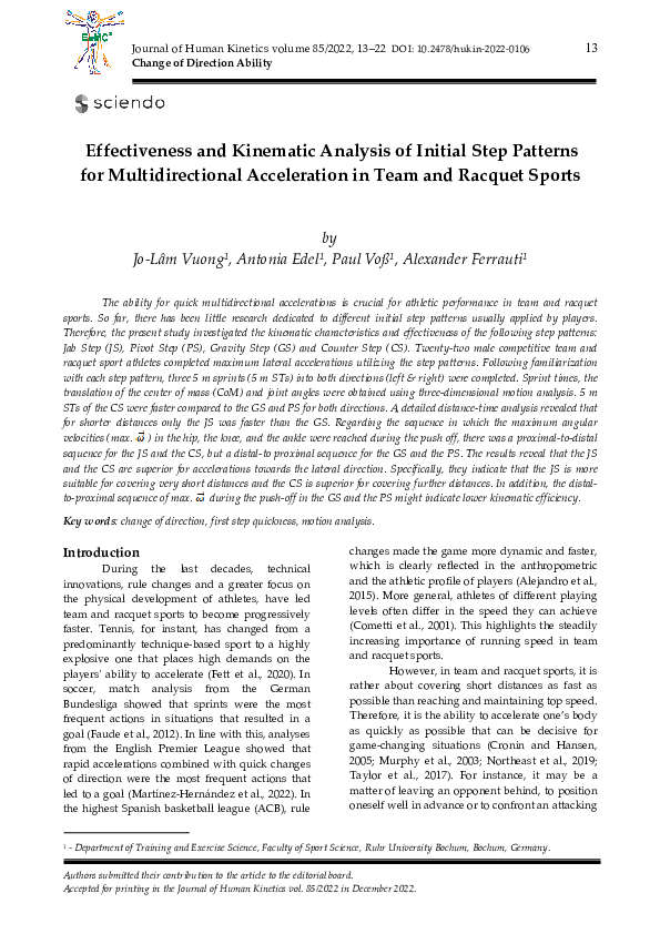 (PDF) Effectiveness and Kinematic Analysis of Initial Step Patterns for ...
