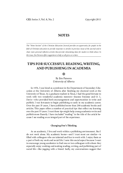 (PDF) Tips for Successful Reading, Writing, and Publishing in Academia