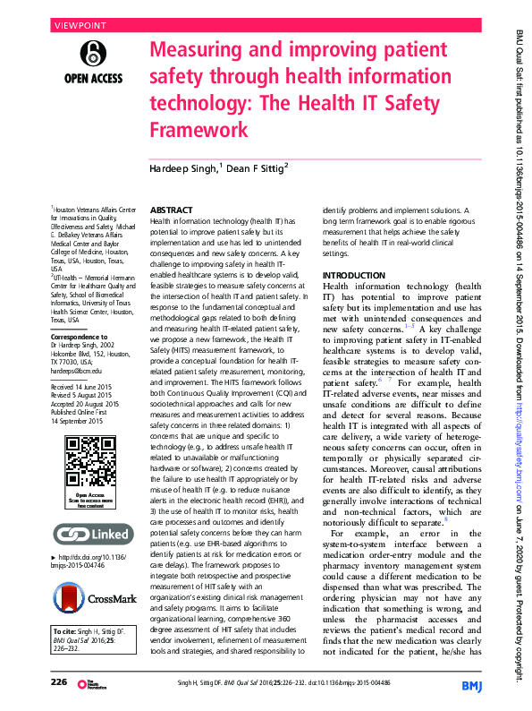 (PDF) Measuring and improving patient safety through health information ...