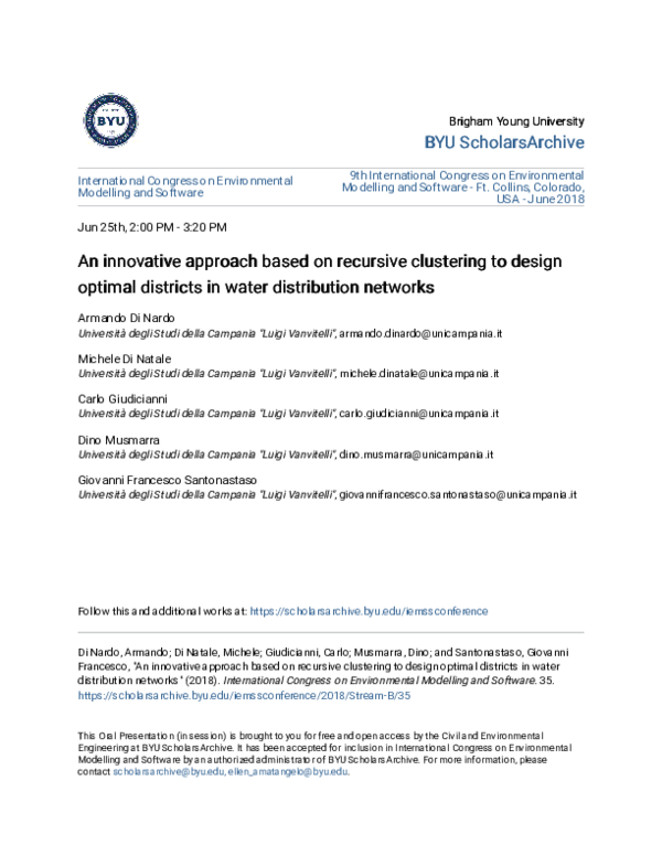 Pdf An Innovative Approach Based On Recursive Clustering To Design Optimal Districts In Water