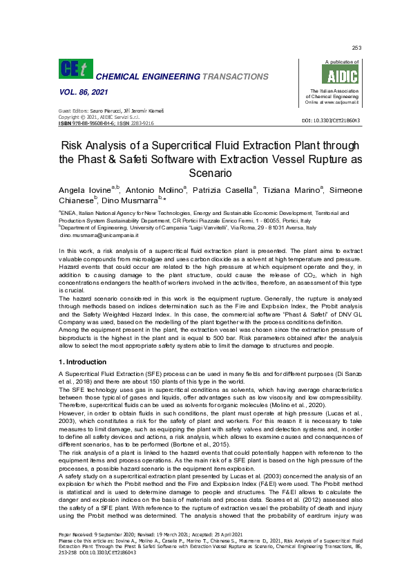 (PDF) Risk Analysis of a Supercritical Fluid Extraction Plant through ...